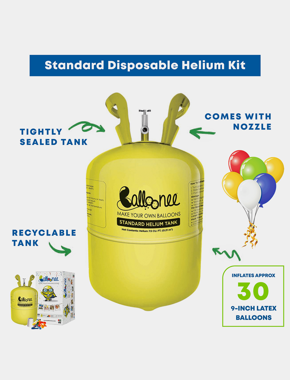Balloonee Helium Party Kit - Disposable Helium Balloons Combo Pack ...